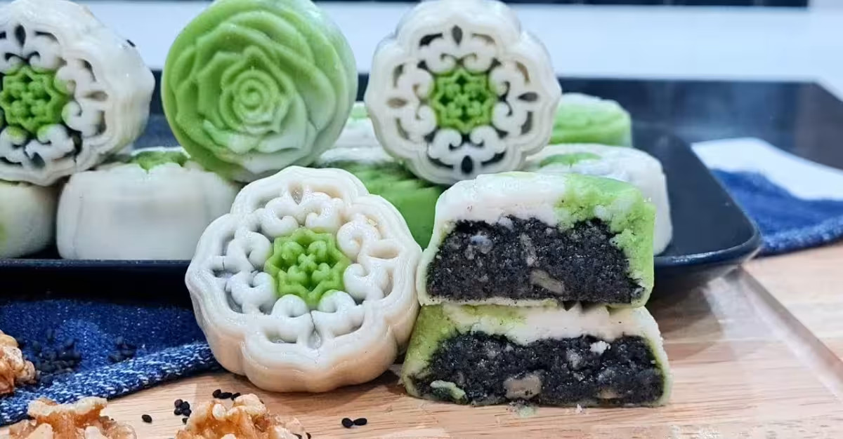 米月餅食譜Rice Mooncake Recipe|黑芝麻核桃餡Black Sesame Walnut Fillings|米香軟糯不膩Rice ...
